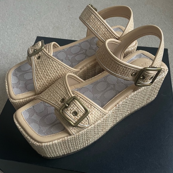 Shoes | Coach Naomi Raffia Flatform Sandal | Poshmark